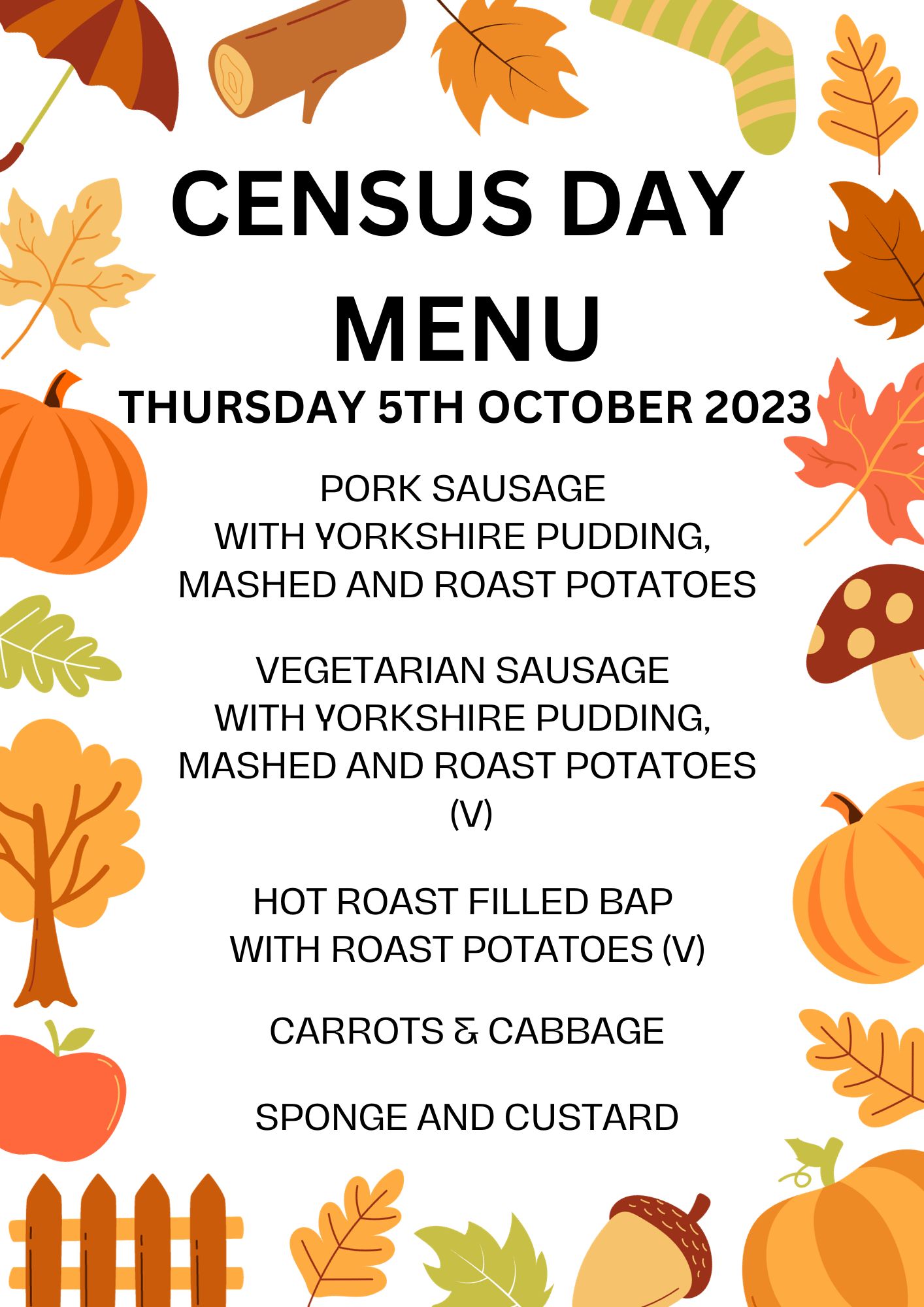 Census Day Menu 2023 | Park Spring Primary School
